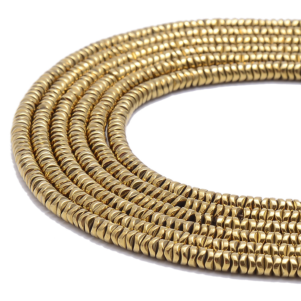 Gold, Shiny, Hematite, Manmade, One 4x1mm Strand