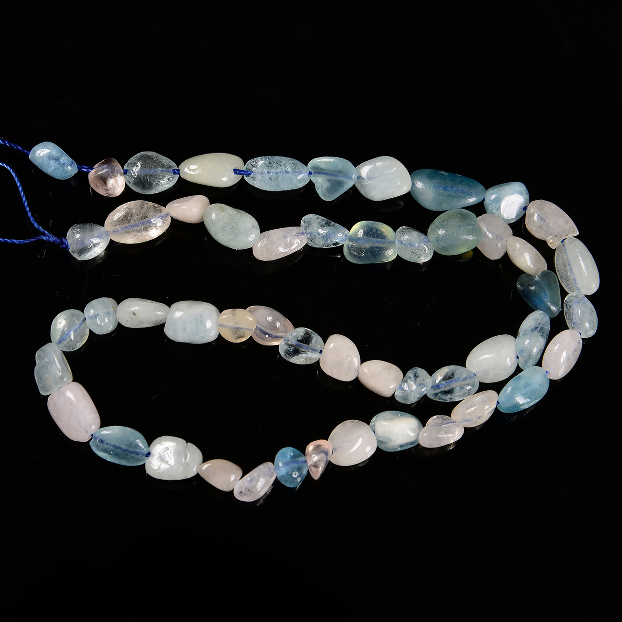 Morganite, Blue, Natural, Smooth, Nuggets, Varied Sizes, One 8-10mm Strand