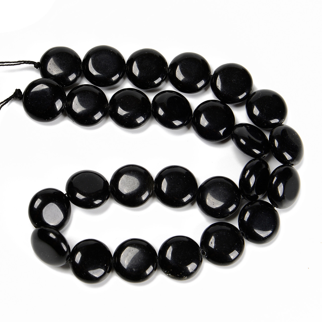 Obsidian, Black, Natural, Smooth Coin, Gemstone, Beads, 15mm Strand