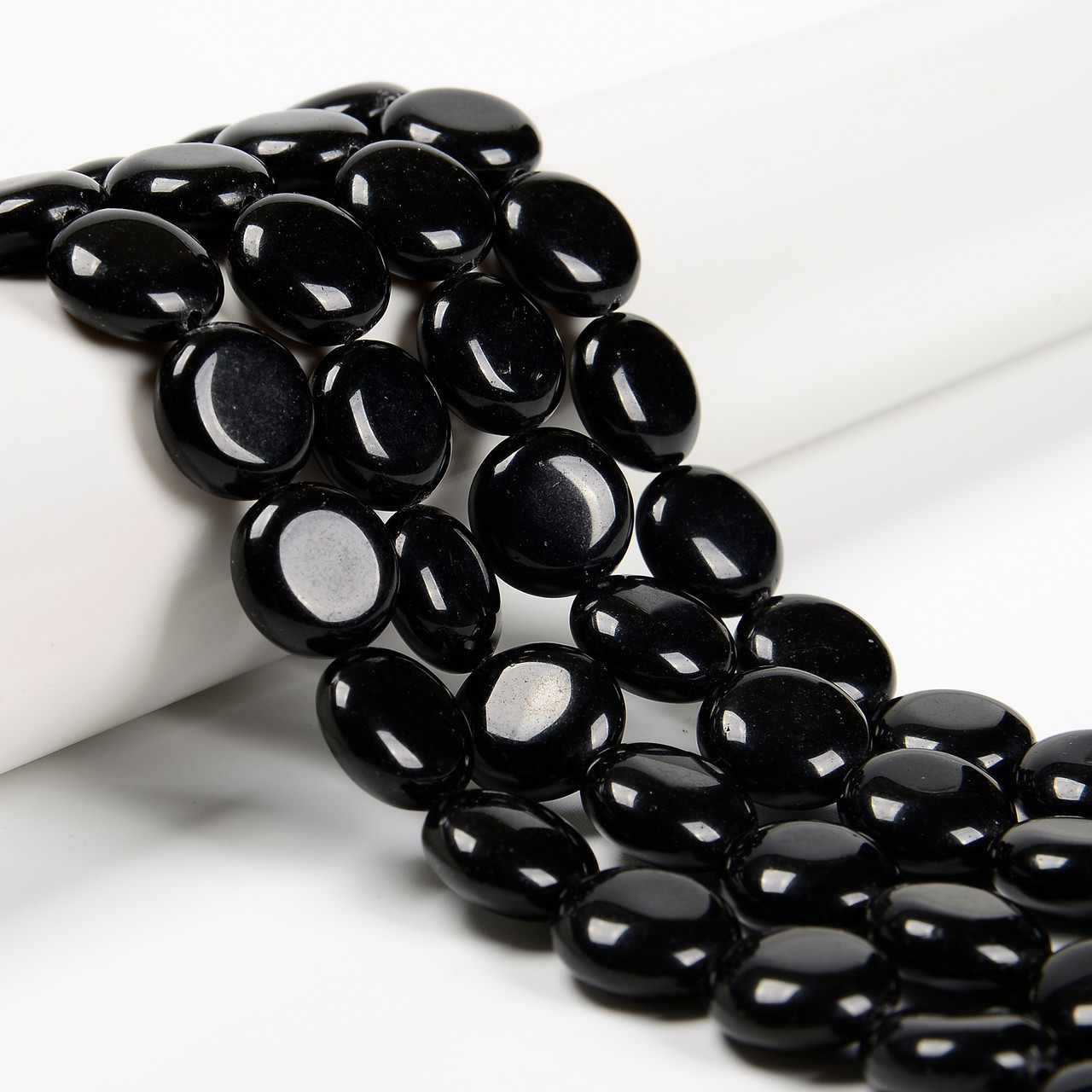 Obsidian, Black, Natural, Smooth Coin, Gemstone, Beads, 15mm Strand