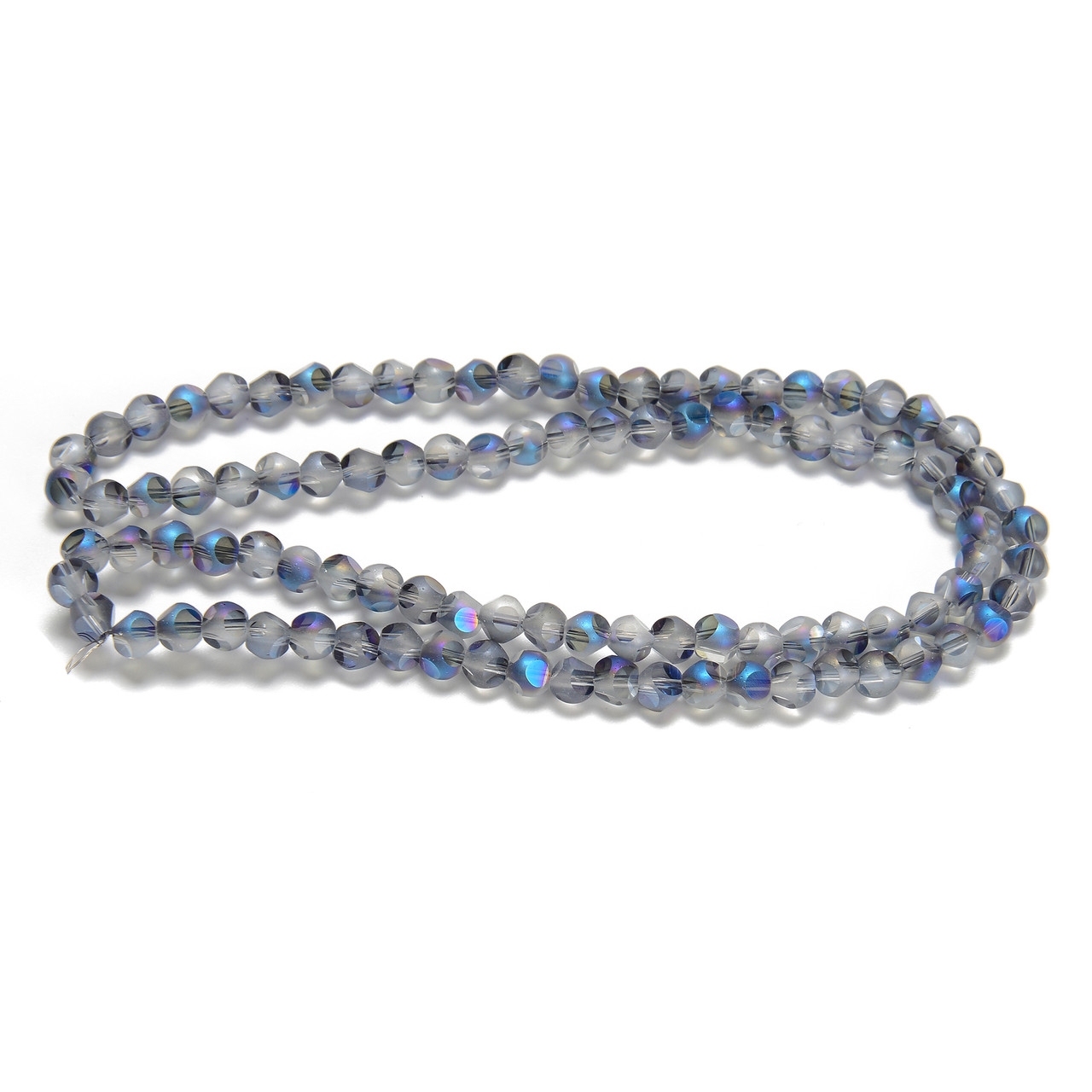 Transparent Blue Flare, Smooth Round, Window Cut Glass, One 4mm Strand