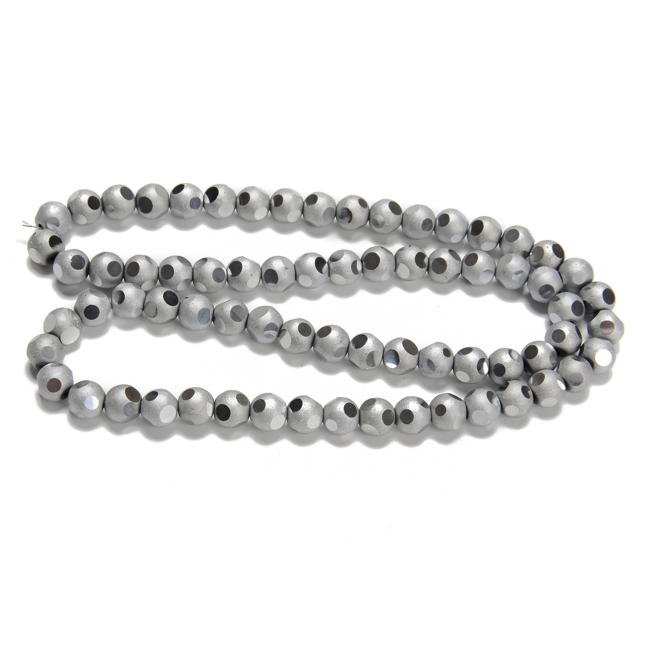 Silver, Smooth Round, Window Cut Glass, One 8mm Strand