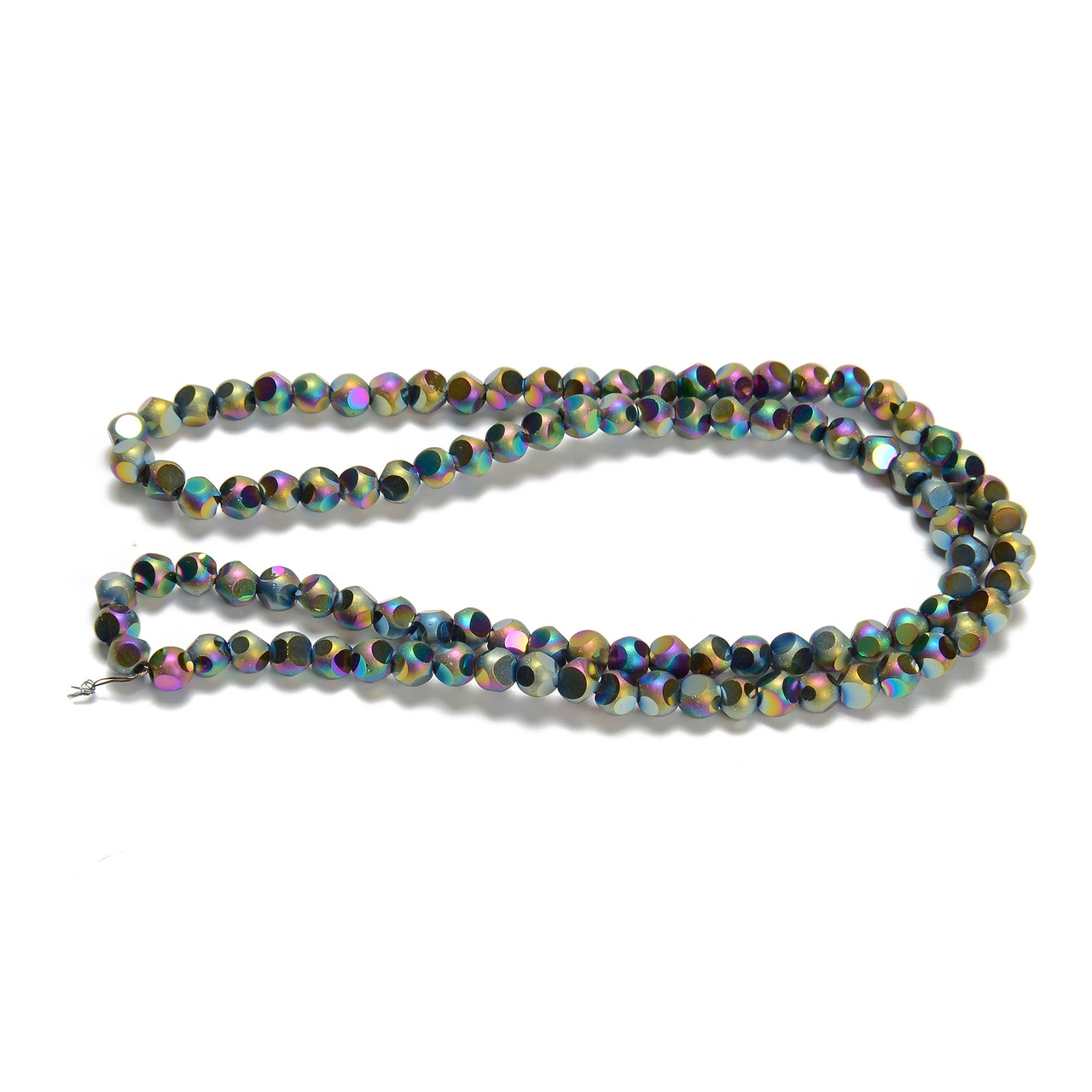 Rainbow Flare, Smooth Round, Window Cut Glass, One 4mm Strand