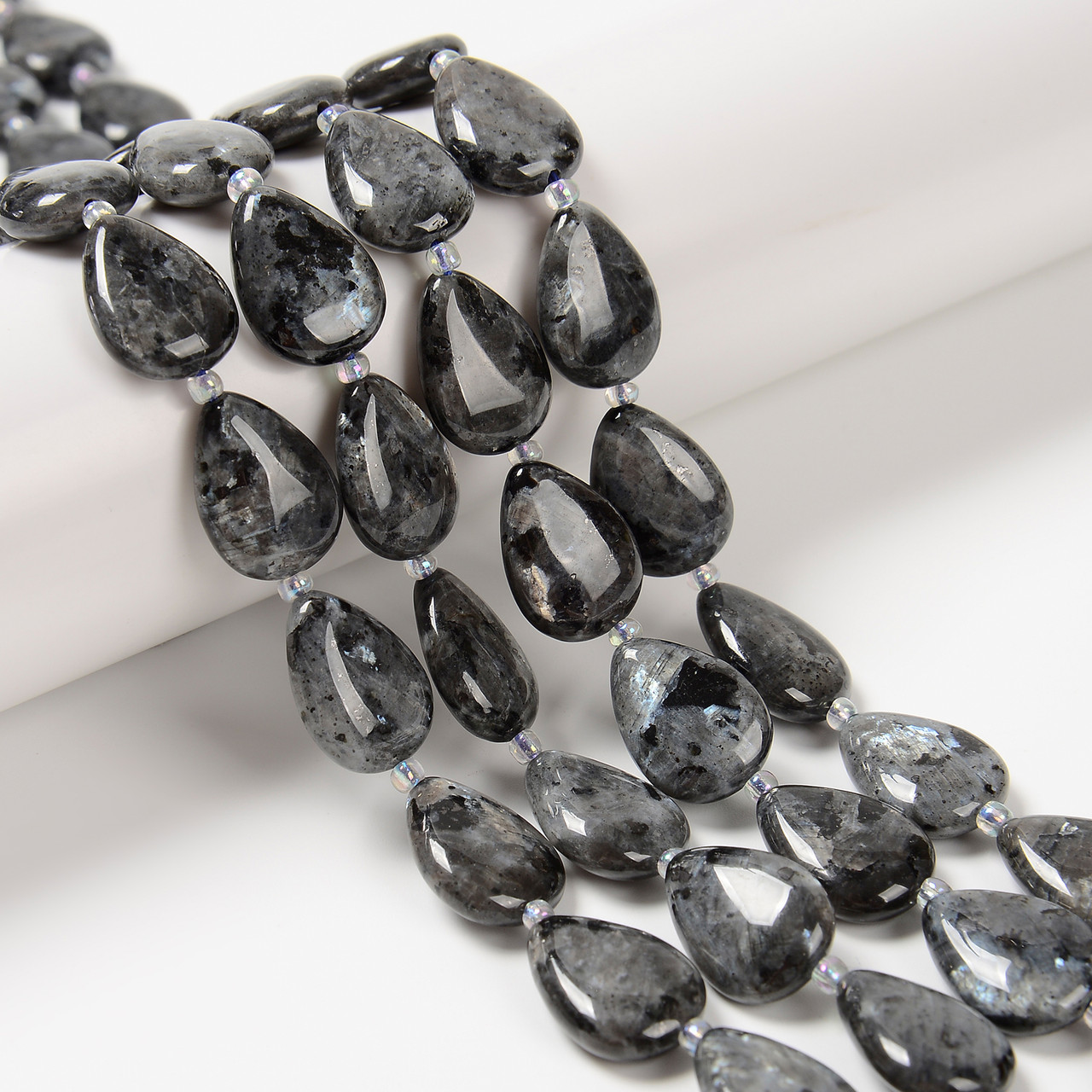 Larvikite, Natural, Smooth Teardrop, Gemstone, Beads, 13x18mm Strand