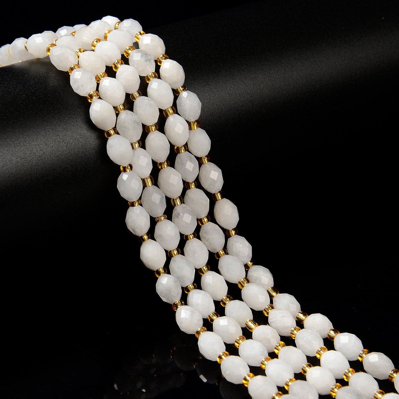 Moonstone, Natural, Faceted Rice Beads, One 6x8mm Strand
