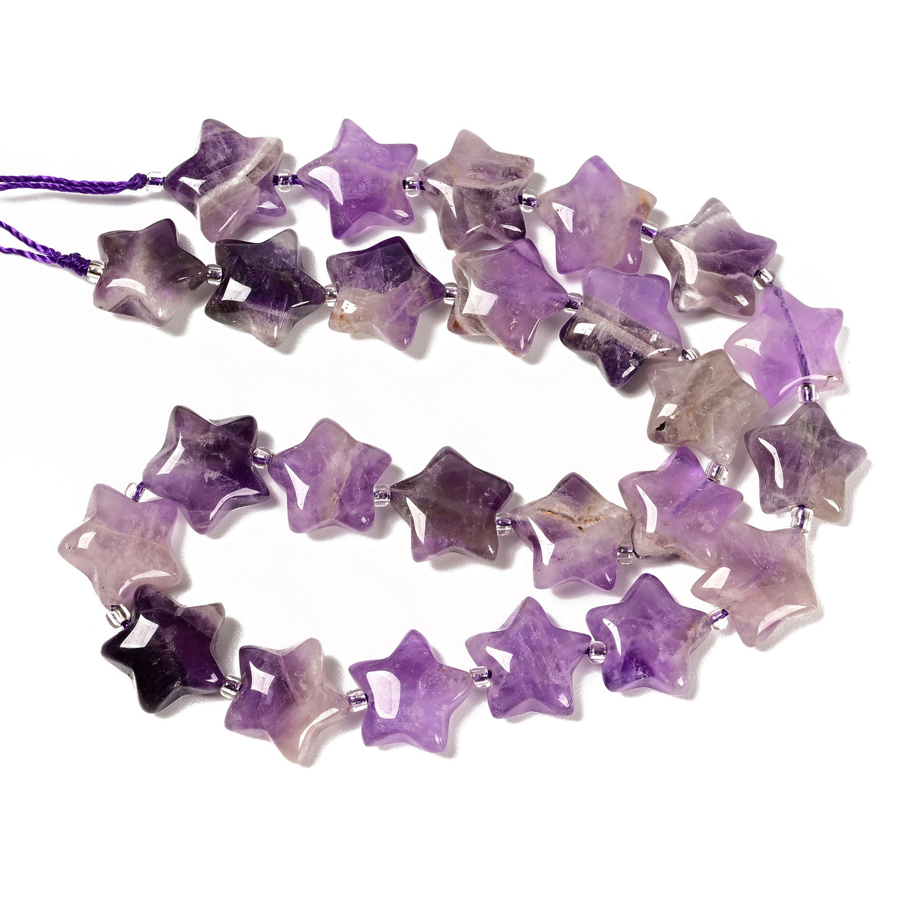 Amethyst, Natural, Smooth, Stars, One 15mm Strand
