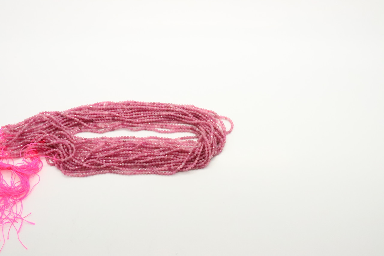 Tourmaline, Pink, Natural, Faceted Round, One 2mm Strand