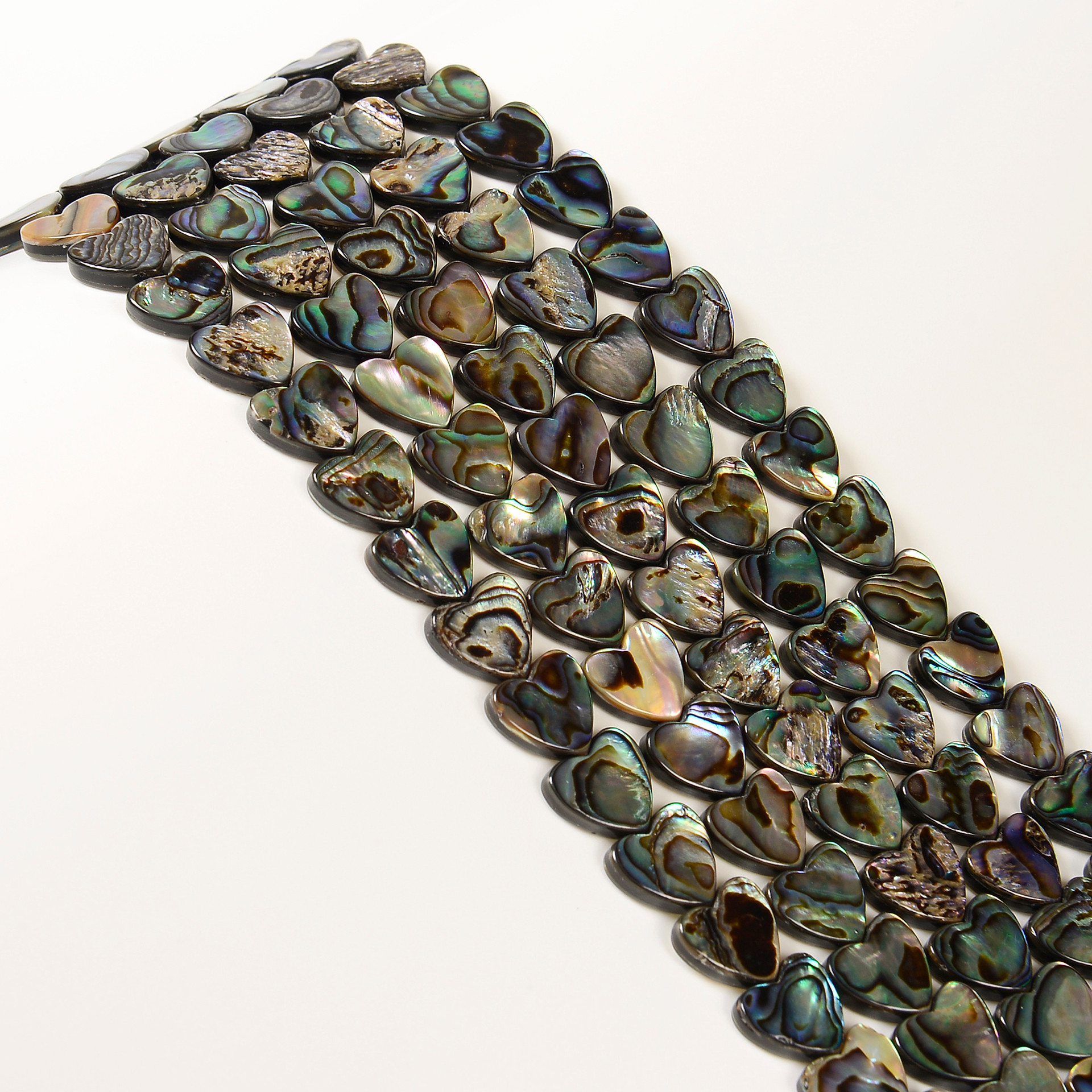 Abalone, Shell, Heart, One 12mm Strand
