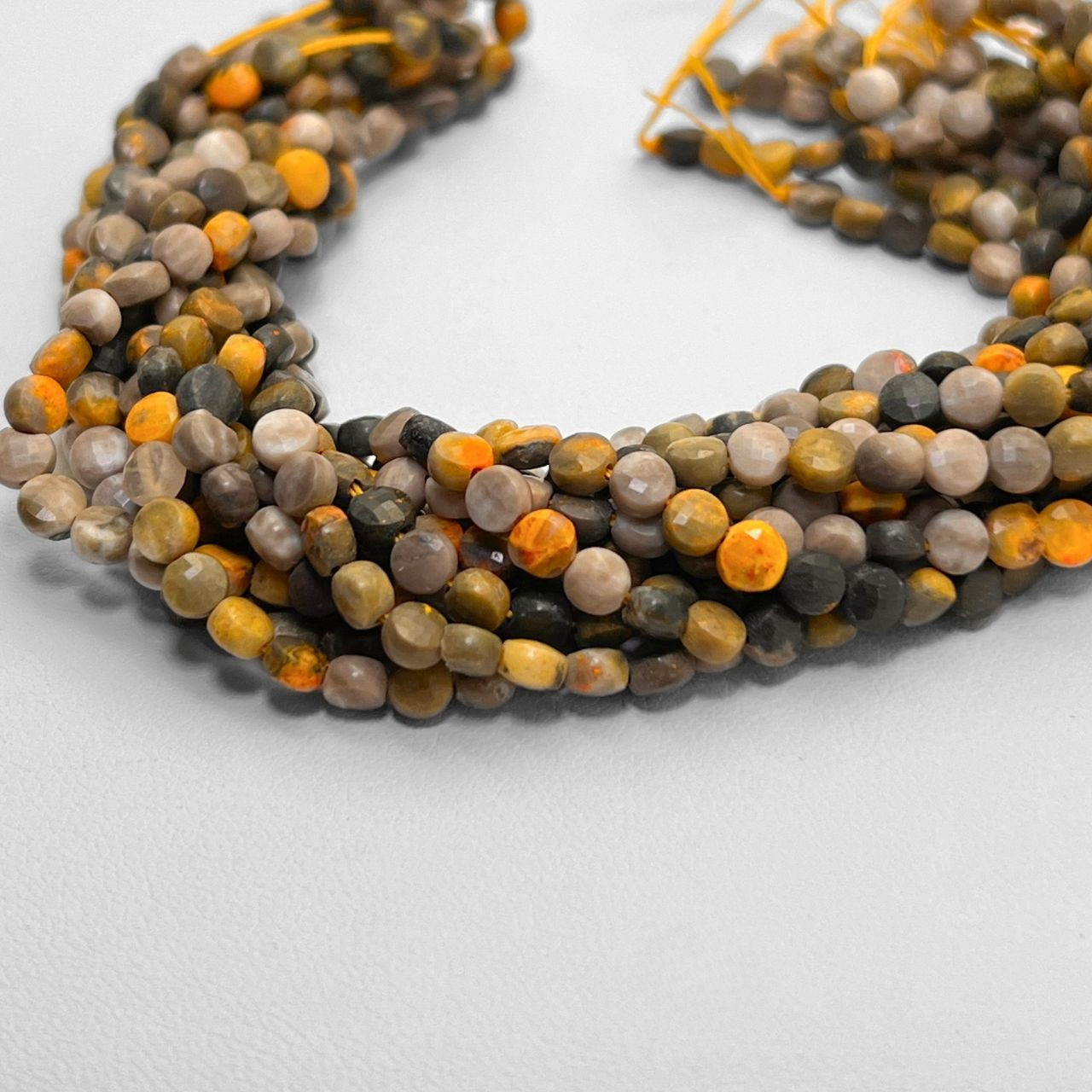 Bumble Bee, "Jasper", Natural, Faceted Coin, One 4mm Strand