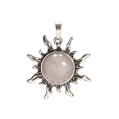 Rose Quartz, Enhanced, Sun Shape Pendant, 38x34mm