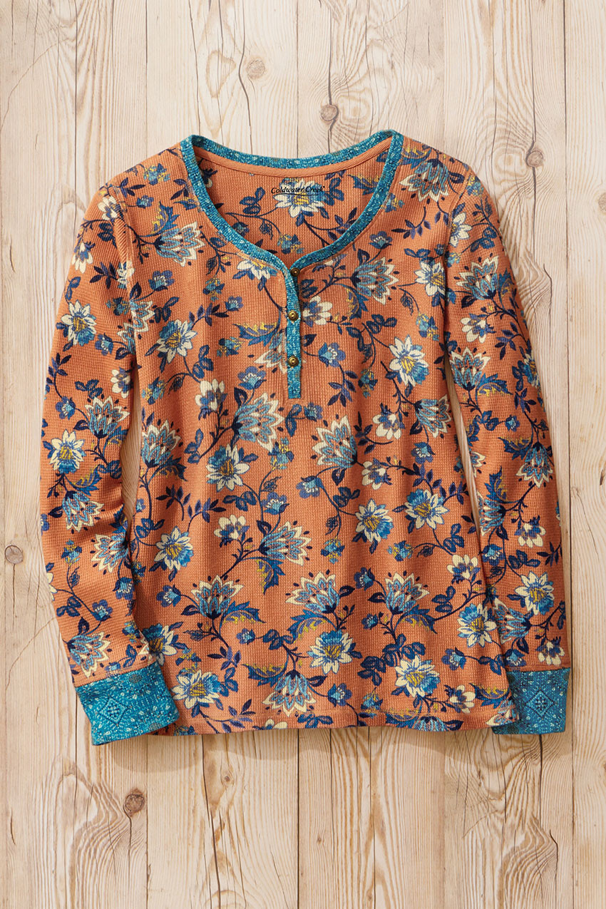 Mixed Print Waffle Tee - Coldwater Creek