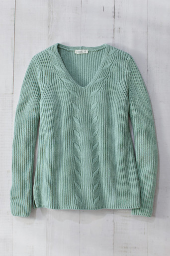 Cabled V-Neck Shaker Sweater - Coldwater Creek