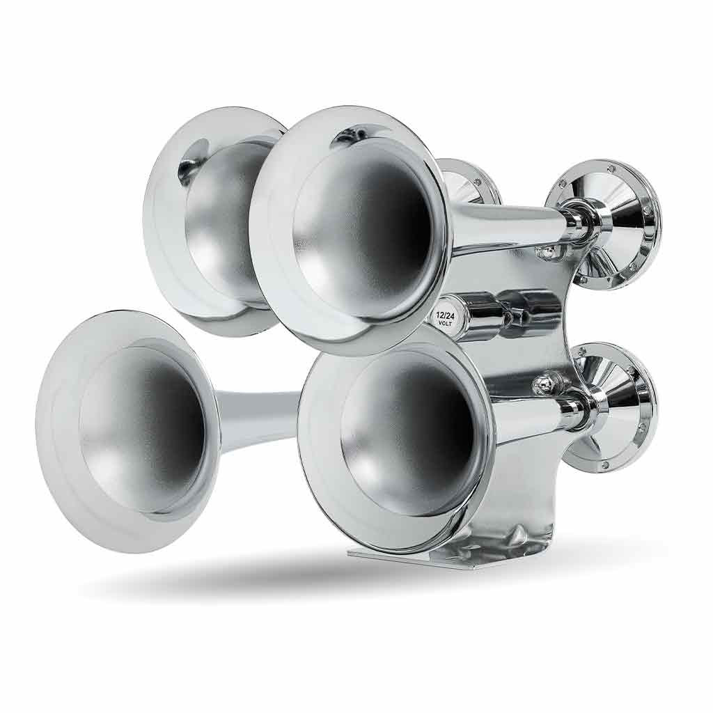 4 Bell Air Powered Train Horn - 140-145 Decibels | Chrome Plated Zinc Alloy