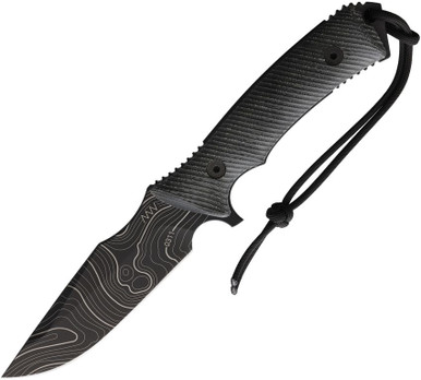 Acta Non Verba M311 Spelter Fixed Blade Knife - 4.7" Elmax Black Topography Etched Clip Point ...