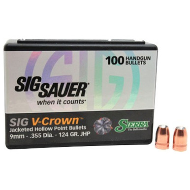 Sierra RELOADING Bullets Sig Sauer V-Crown 9MM 124Gr - .355 Diameter, Jacketed Hollow Point, 100 ...