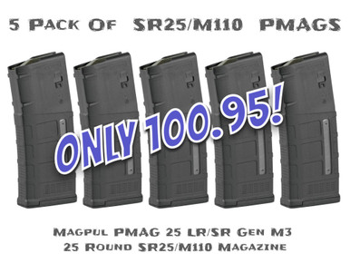 Magpul PMAG 25 LR/SR GEN M3 Window Magazine 25 RD - 5 PACK COMBO