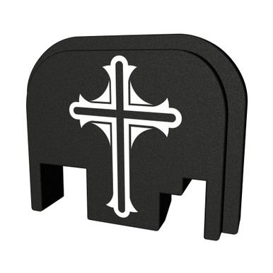 Bastion Slide Back Plate - Cross, Black and White, Fits Glock