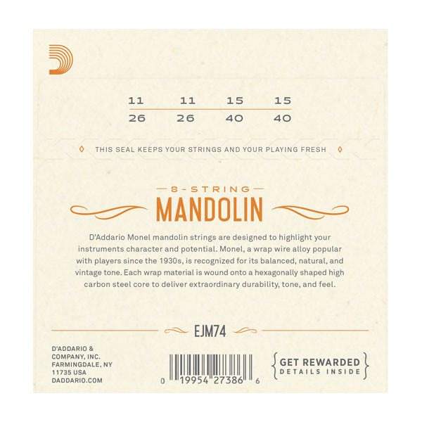 D'Addario EJM74 Monel Mandolin Strings Medium 11-40