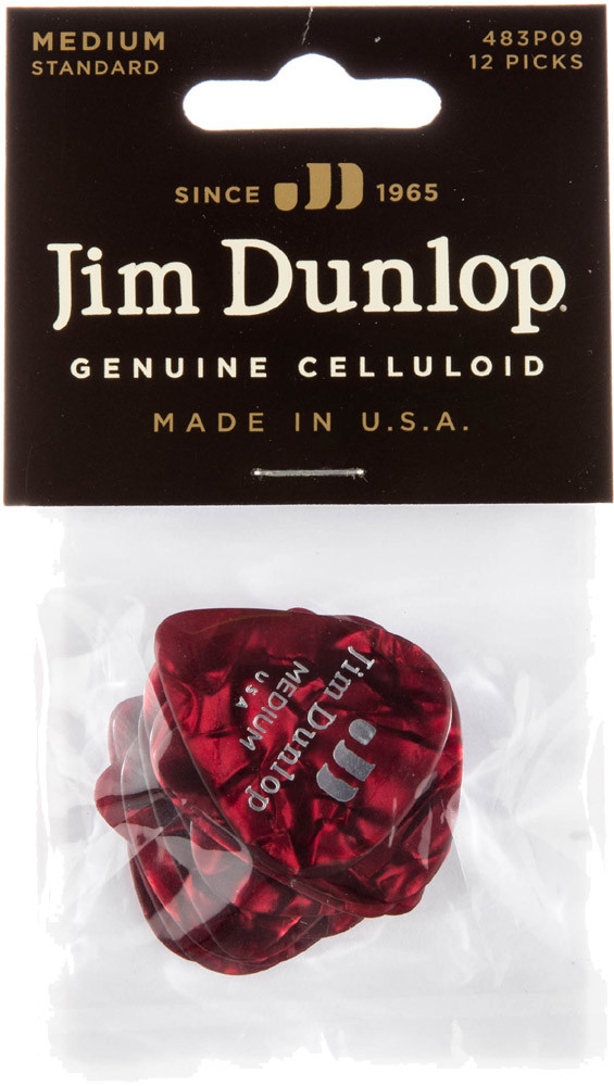 Dunlop Red Pearl Celluloid Standard Guitar Picks Medium 12 Pack