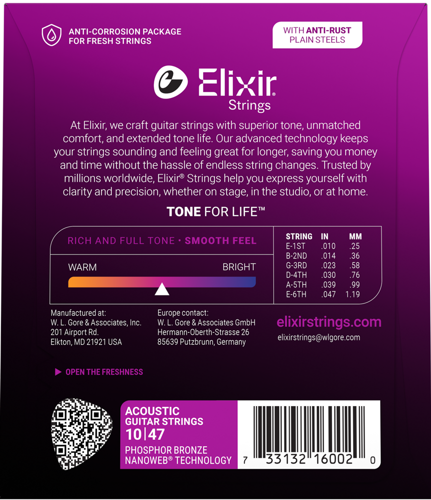 Elixir Phosphor Bronze Nanoweb Guitar Strings - 16002