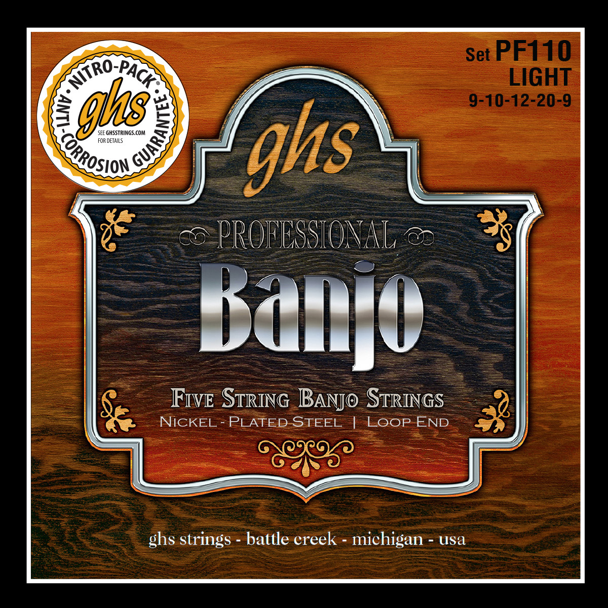 GHS Nickel Plated Steel 5-String Banjo Strings PF110 Light 9-20