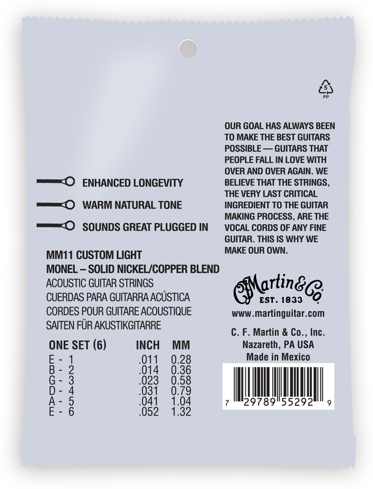 Martin Retro Monel Acoustic Guitar Strings MM11 Custom Light 11-52