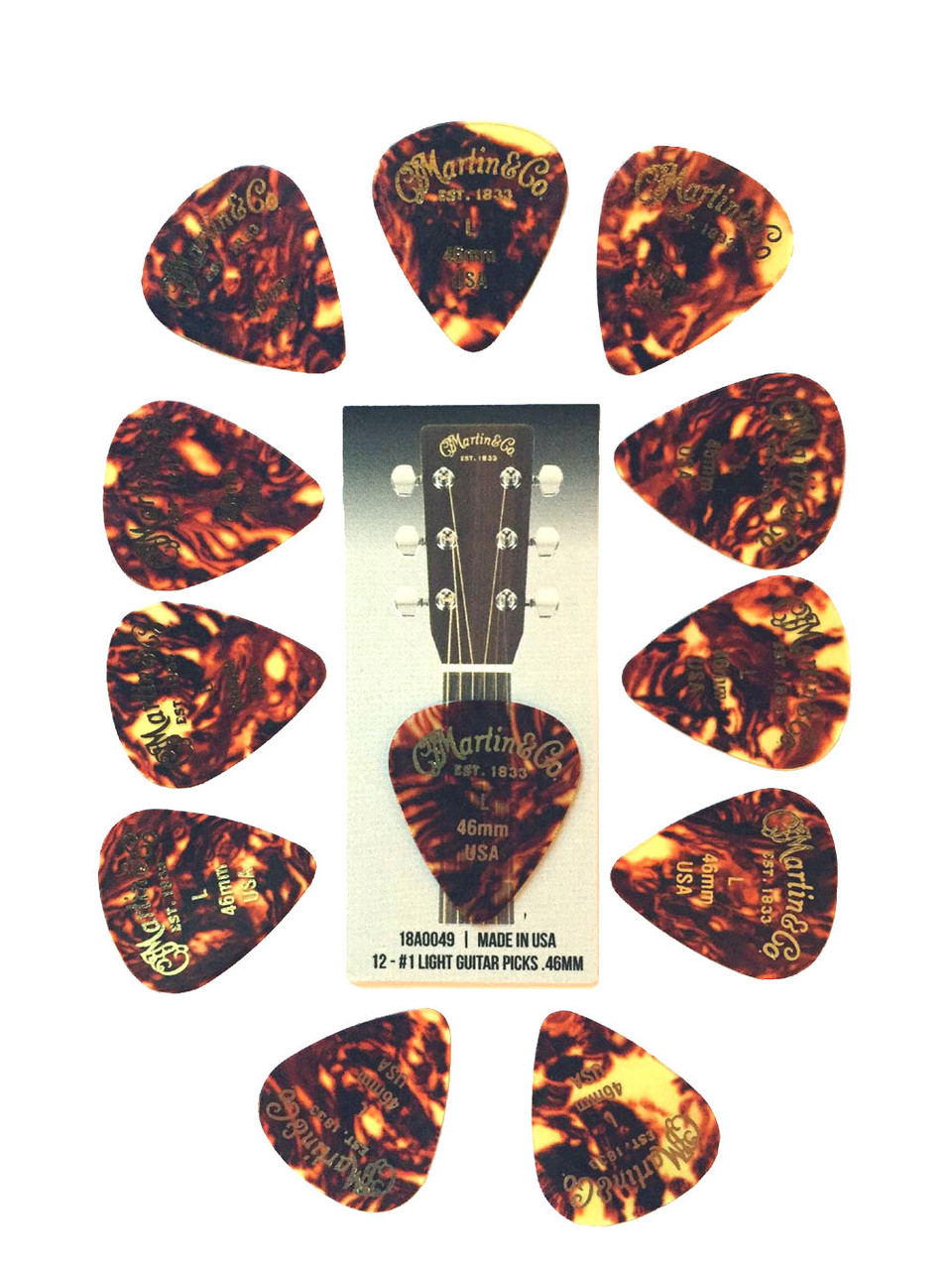 Martin Guitar Picks Tortoise Shell 12 Pack 18A0050 Medium .73mm