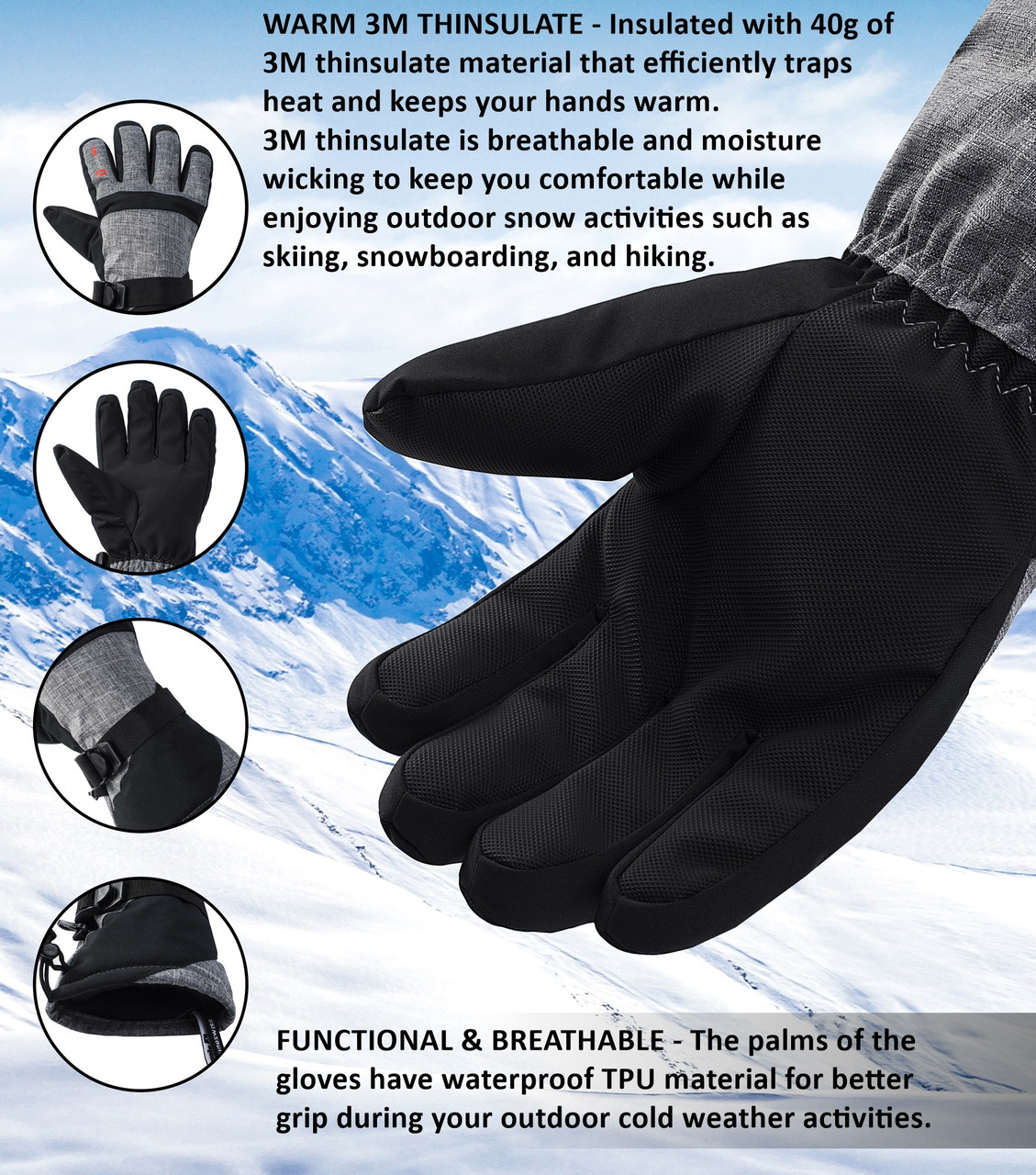 Alpine Swiss 3m Thinsulate Snow Gloves
