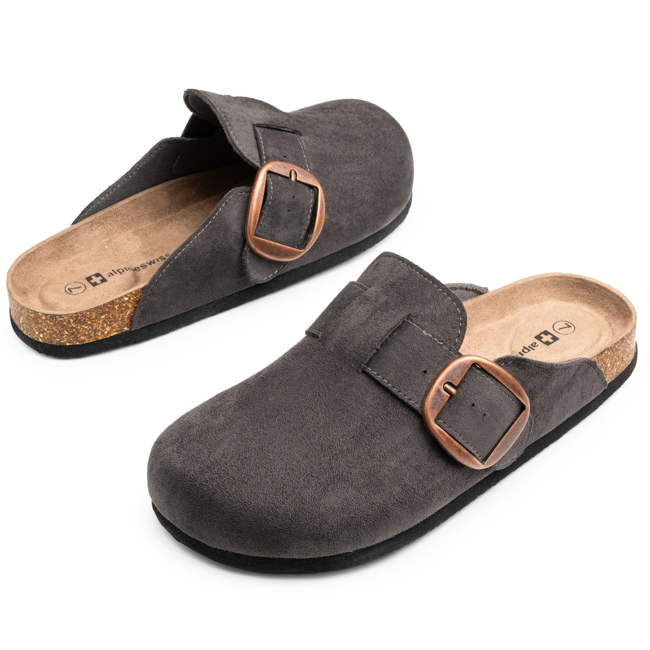 Alpine Swiss Edith Womens Clogs Cork Footbed Slippers Mules Slip On ...