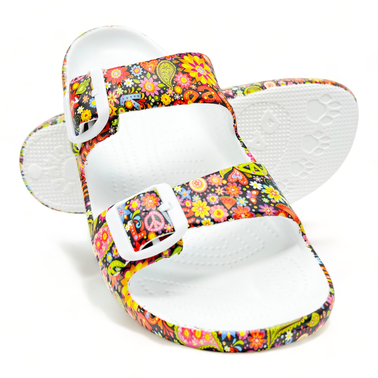 Women's PAW Print Adjustable 2-Strap Sandals - Peace Out - DAWGS