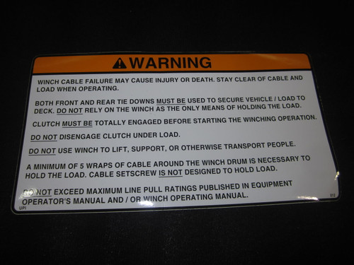 Decal Winch Warning - 5 Wrap M | Jerr-Dan PN 7330000012