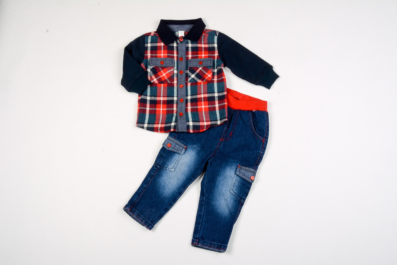 Check shirt + jeans