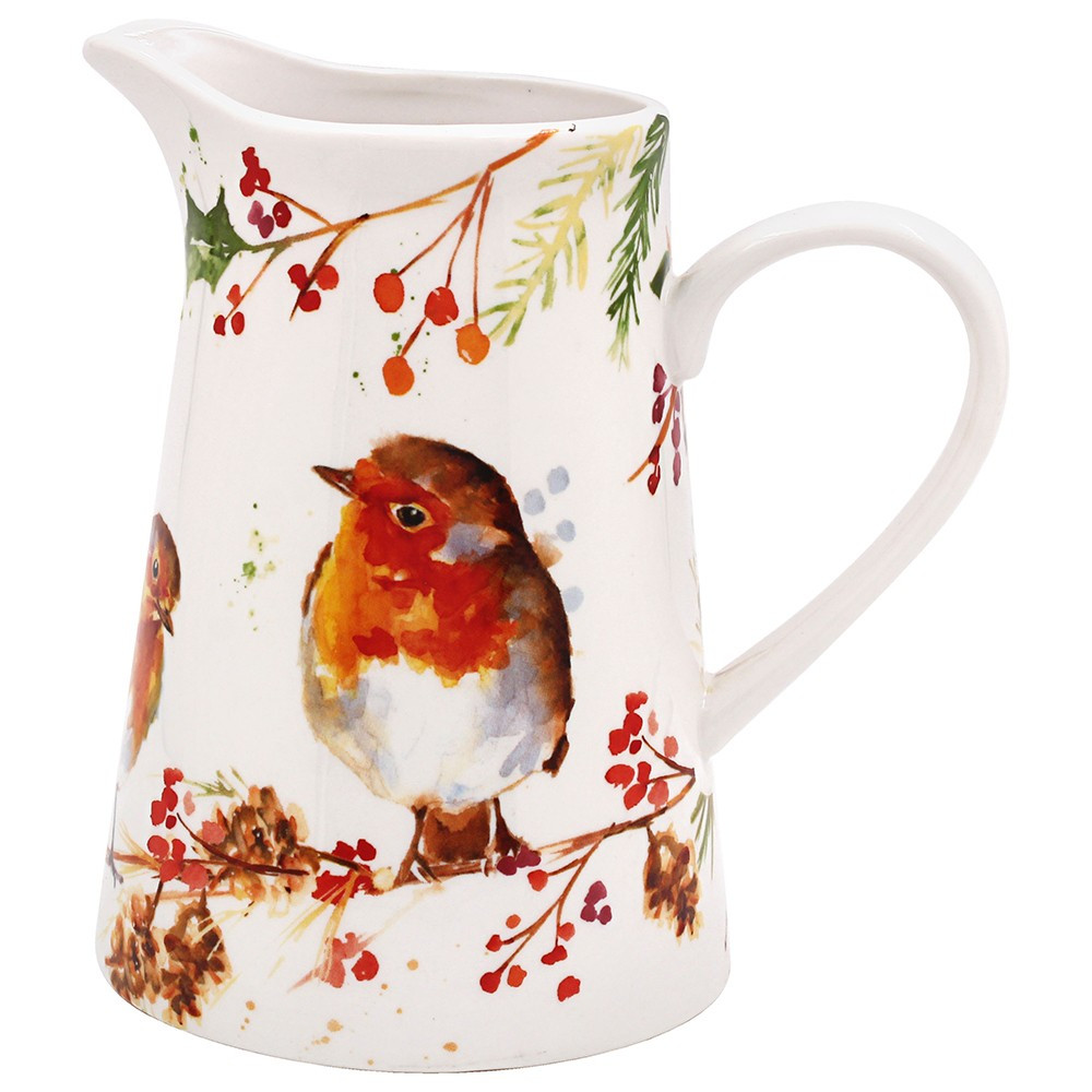 Charming Winter Robins Ceramic Jug for Holiday Decor
