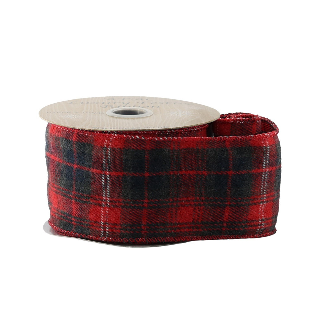 Rustic Red & Black Check Wired Ribbon - 63mm x 10yds