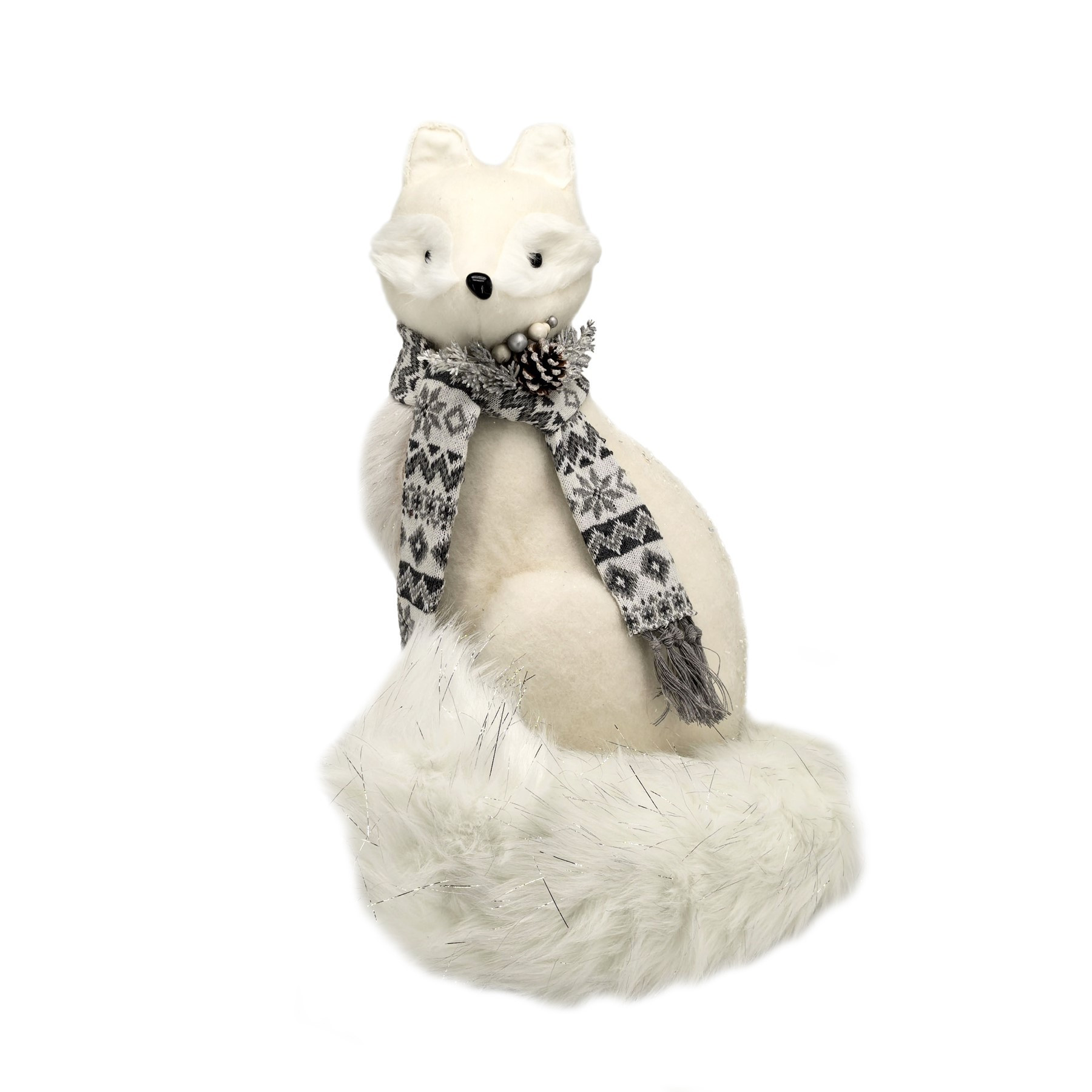 Adorable Arctic Fox Decor with Festive Christmas Scarf (Height 56cm)