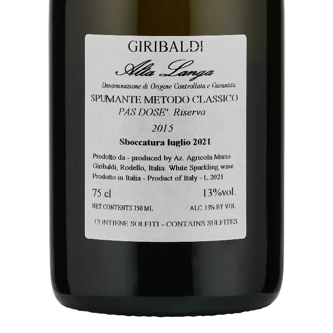Giribaldi Alta Langa DOCG Spumante Pas Dose' Riserva 2015 | Italian ...