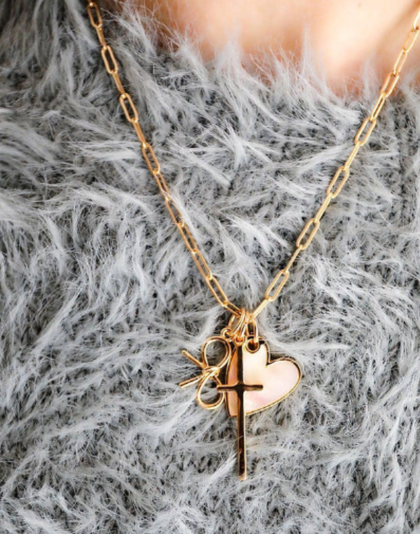 Skinny Cross Shiny Gold Charm