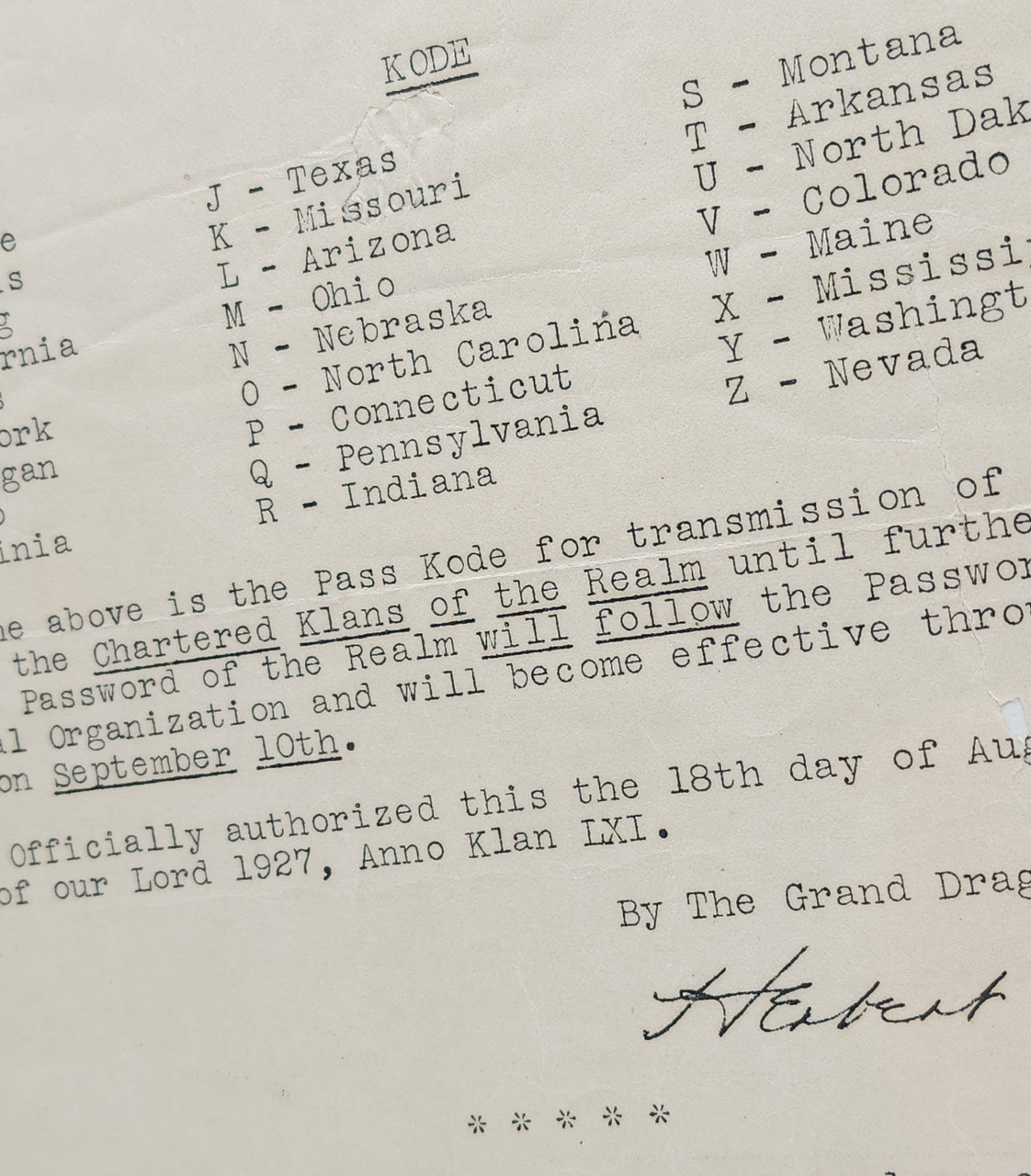 Antique 1927 Original Period Ku Klux Klan Official KKK Kode Code ...