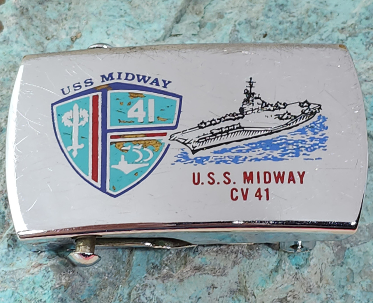 Vintage Zippo USS Midway CV-41 Enameled Aircraft Carrier Navy Ship Belt ...