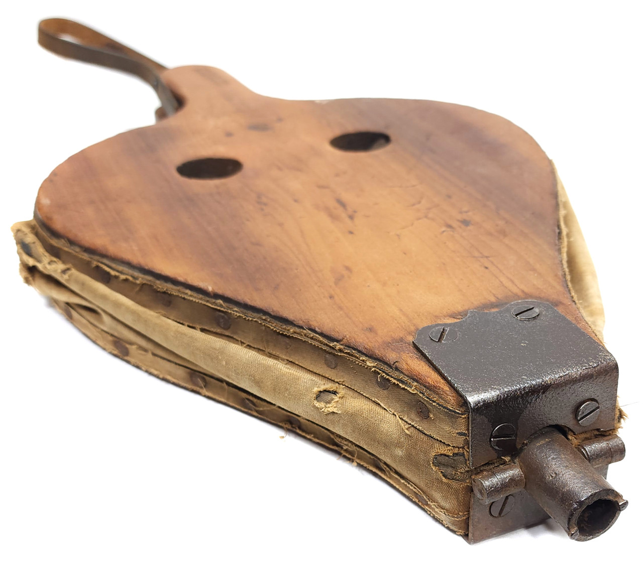 Antique Primitive Wood & Canvas Fireplace Bellows Blower Shabby ...