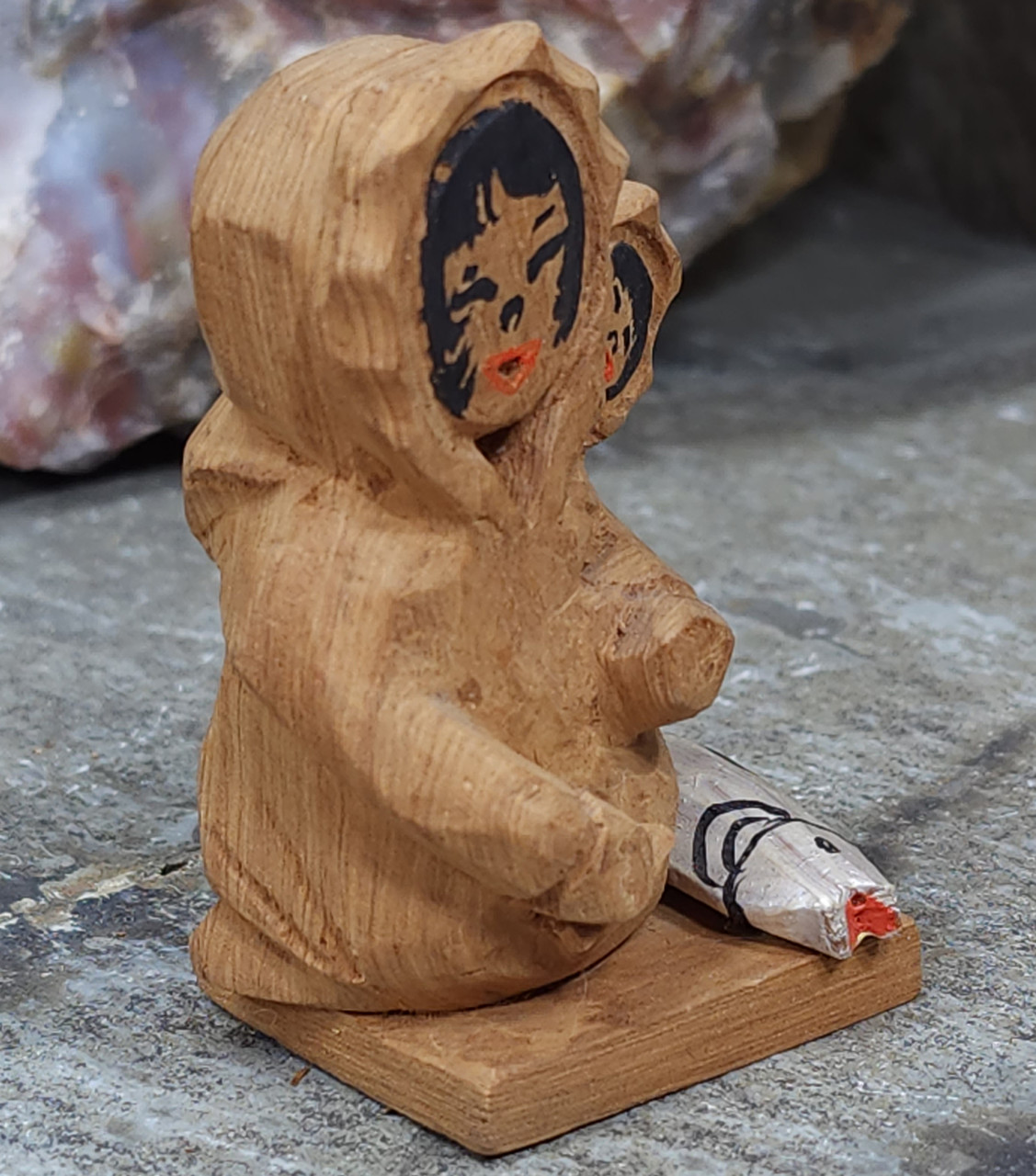 1985 Vintage Alaska Cottonwood Bark Carving of Eskimo Woman Baby by ...