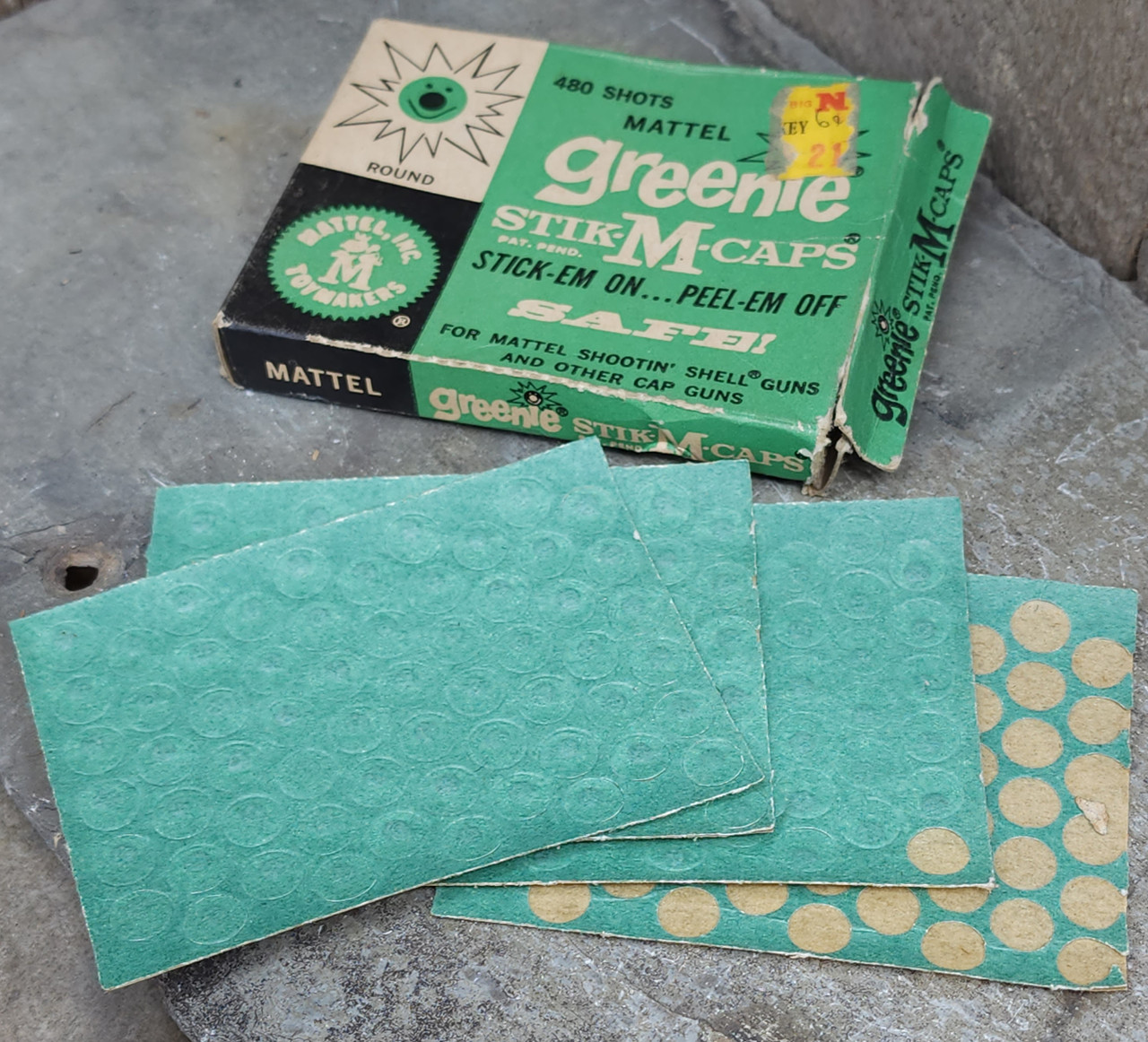 1958 Vintage Mattel Greenie Stik-M-Caps Original Box of Cap Guns Caps 3 ...