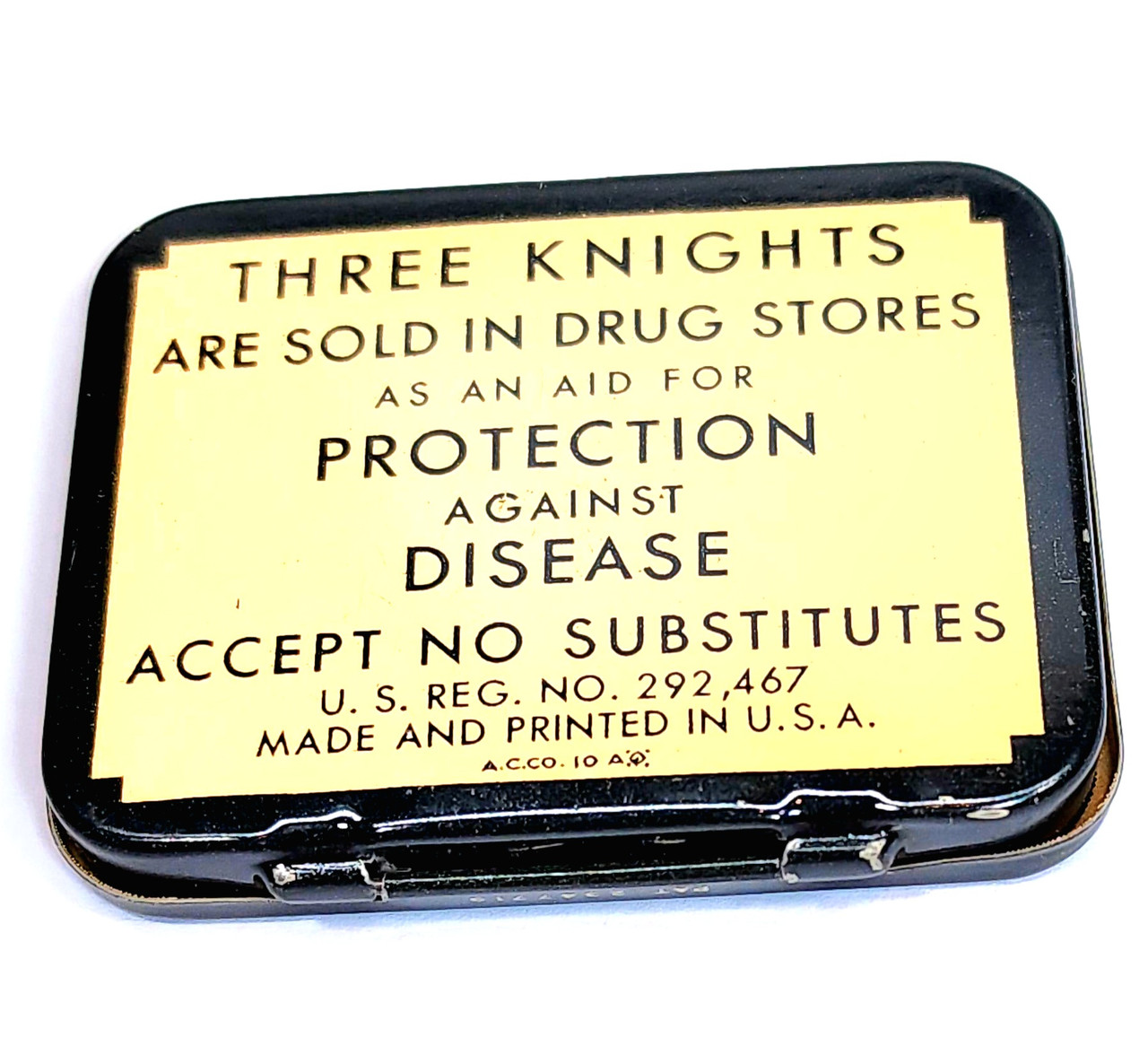 Vintage Goodwear Rubber Co.Three Knights Prophylactic Advertising Tin ...