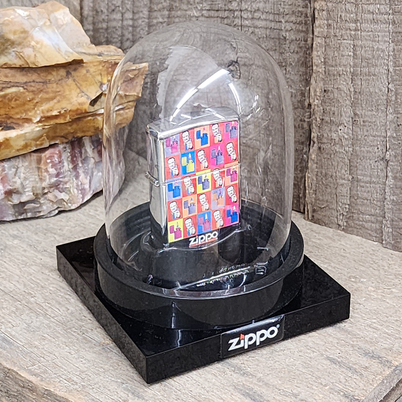 Vintage Zippo Cigarette Lighter Holder Glass Dome Display Stand Click ...