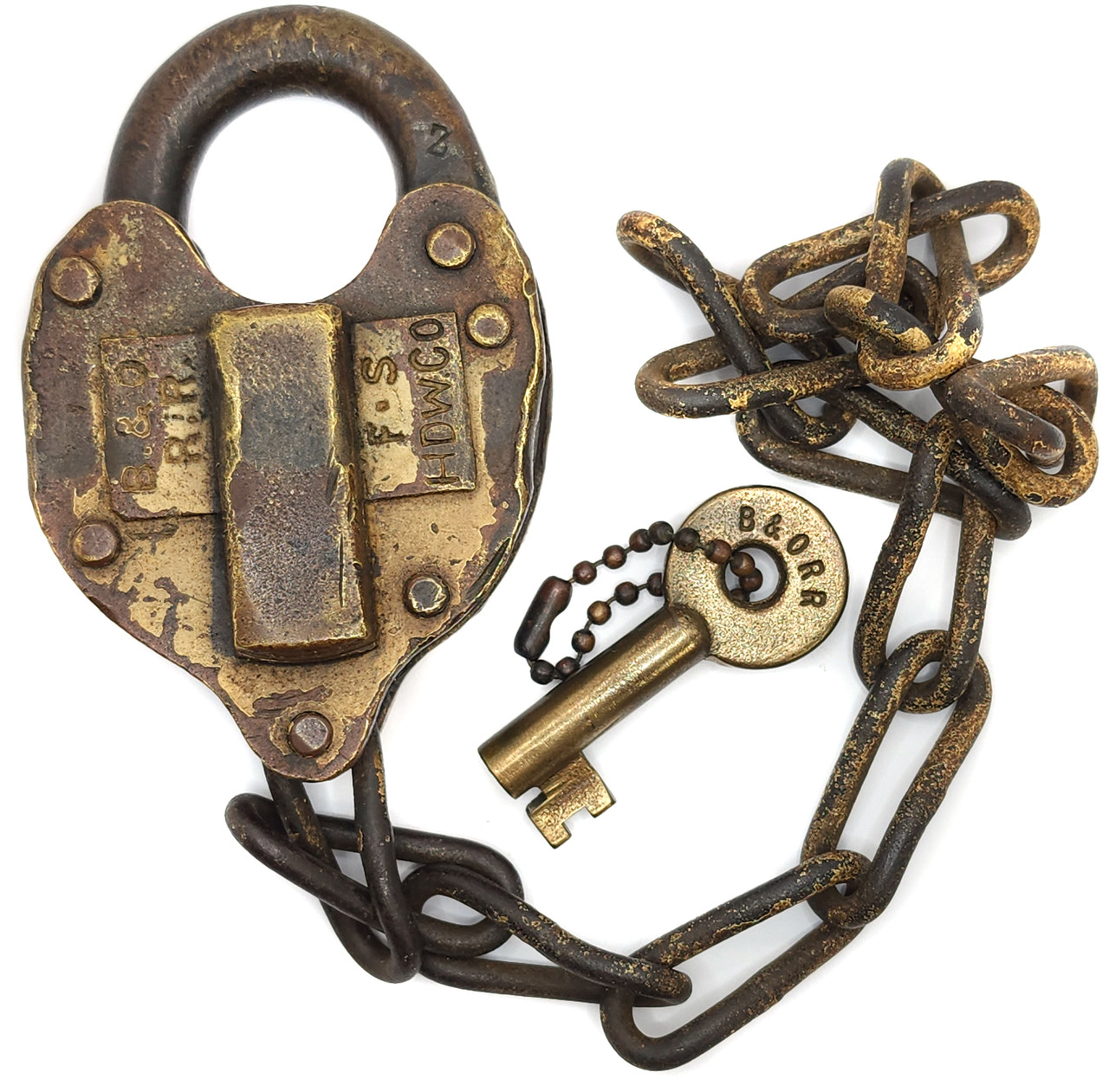 Antique Brass B&O Railroad Lock with Marked Key F.S. Hardware Padlock ...