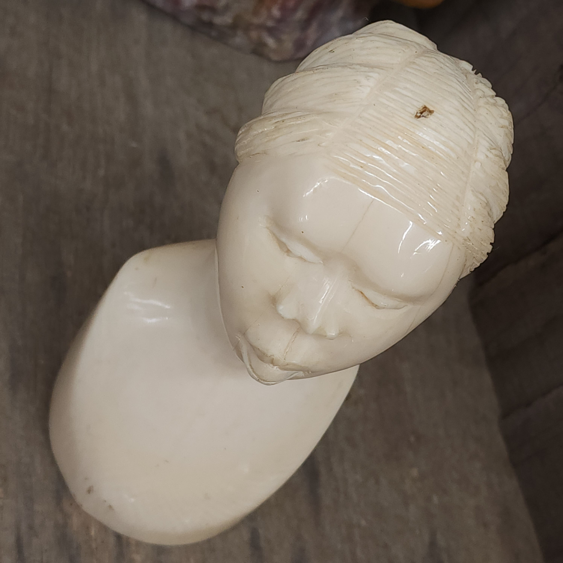 Antique Carved African Woman Ivory Bust Female Natural Folk Art Carving ...