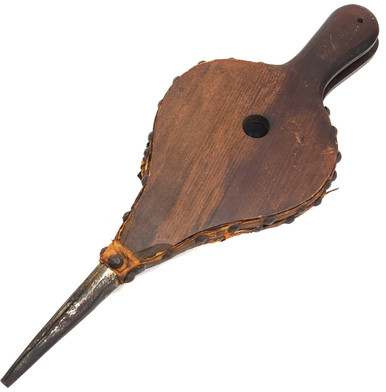 Shabby Primitive Antique Wood and Leather Fireplace Bellows Fire Blower ...