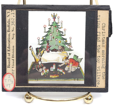 Antique Glass Magic Lantern Slide Twins Find Toy Village Christmas ...