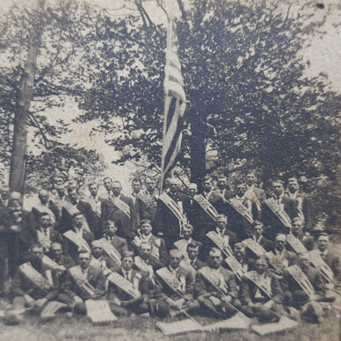 Antique Mounted Photograph Group Photo Patriotic Flag Wearing Fraternal ...