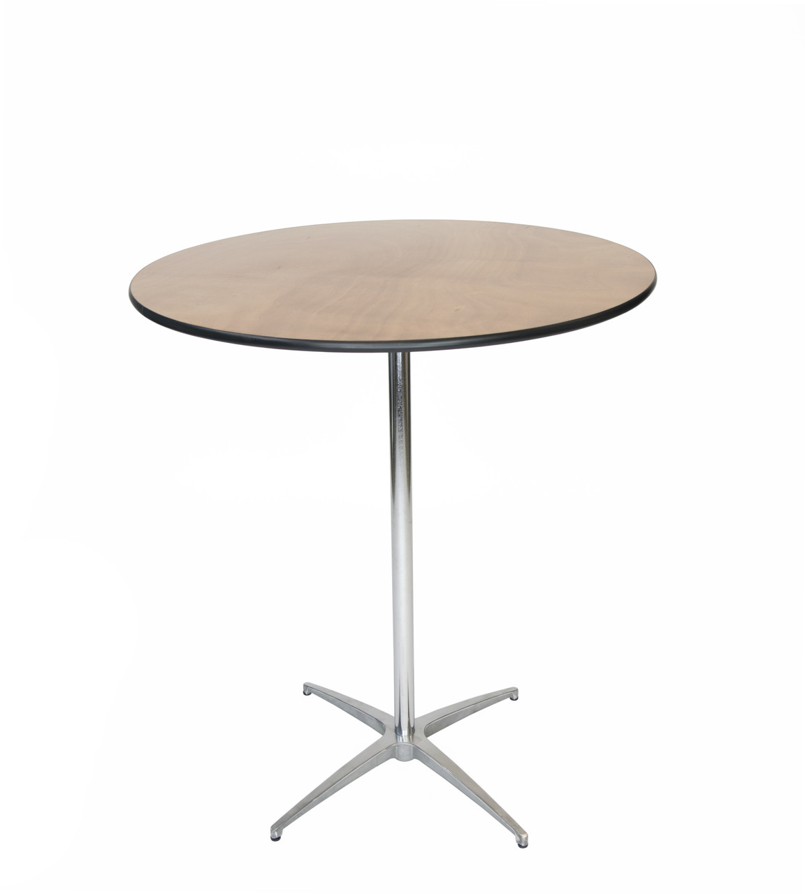 Luan 36" Round Wood Cocktail Table, Vinyl Edging, 30"H & 42"H Poles ...